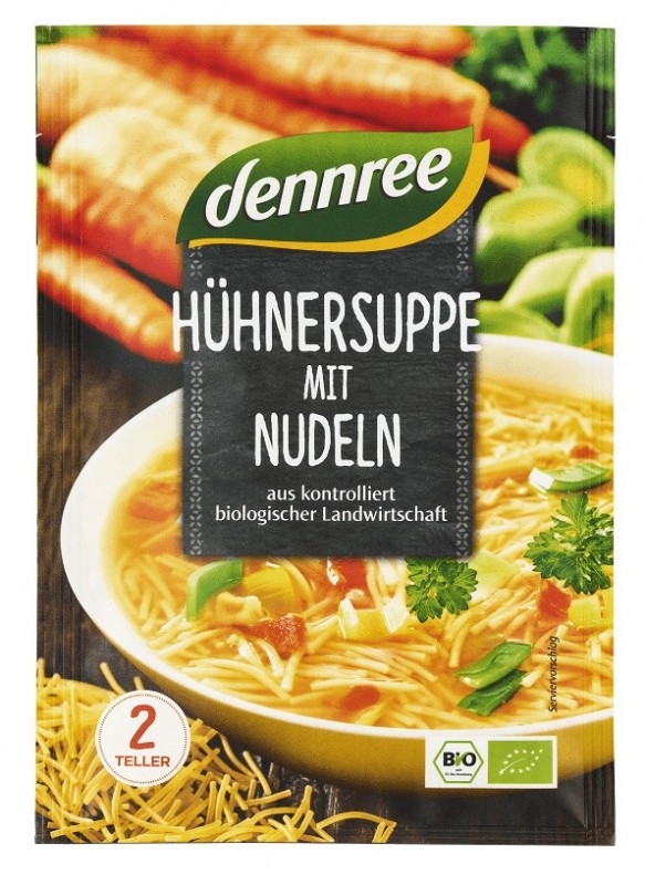 Supa bio de pui cu taitei, plic 45g (2 portii) - Dennree | Prova.ro