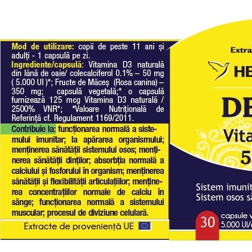 DETRIX FORTE Vitamina D3 5000 UI HERBAGETICA | Prova.ro
