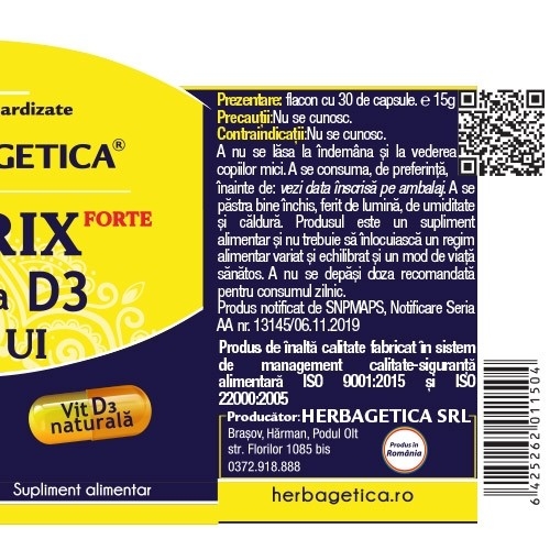 DETRIX FORTE Vitamina D3 5000 UI HERBAGETICA | Prova.ro