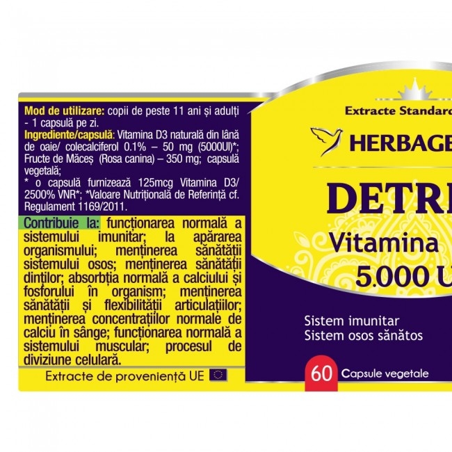 DETRIX FORTE Vitamina D3 5000 UI HERBAGETICA | Prova.ro